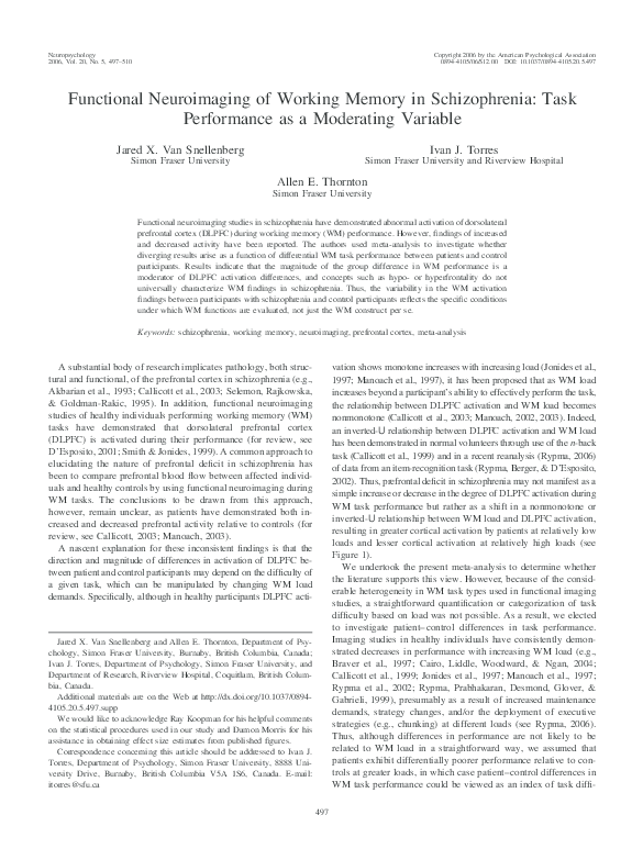 (PDF) Functional neuroimaging of working memory in schizophrenia: Task performance as a ...