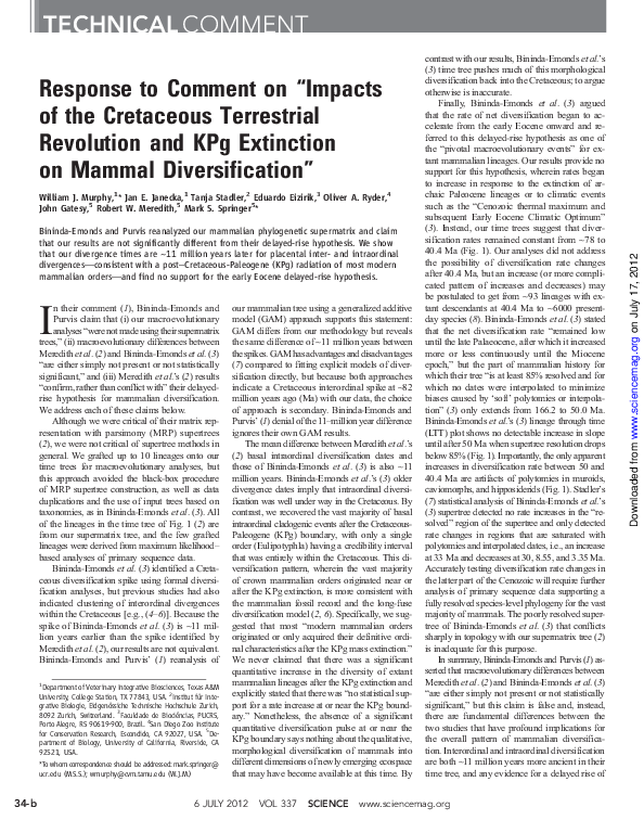 (PDF) Response to Comment on "Impacts of the Cretaceous Terrestrial ...