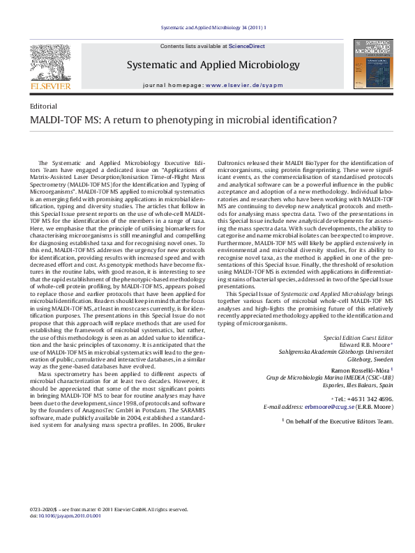 (PDF) MALDI-TOF MS: A return to phenotyping in microbial identification?