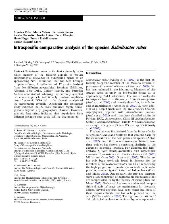 (PDF) Intraspecific comparative analysis of the species Salinibacter ruber