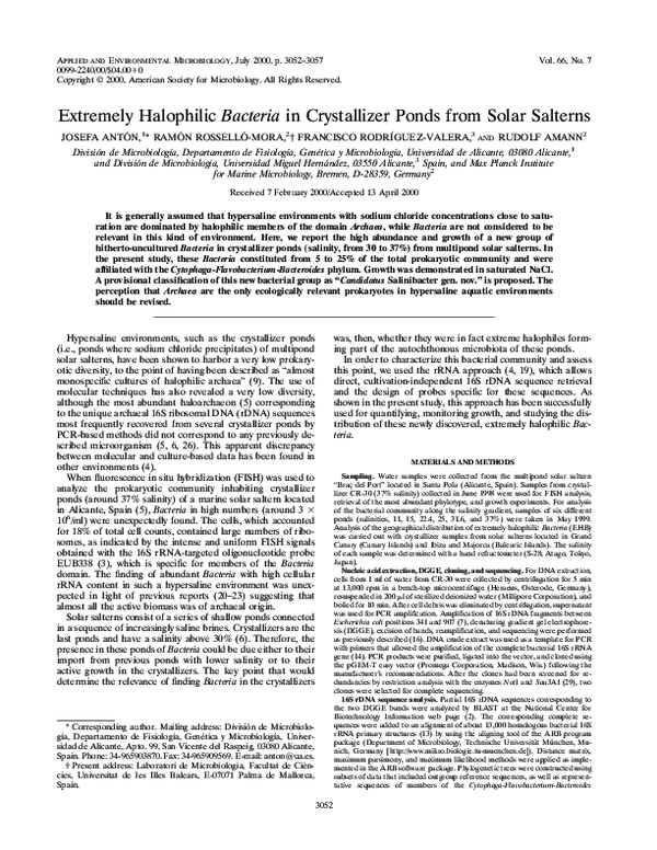 (PDF) Extremely Halophilic Bacteria in Crystallizer Ponds from Solar Salterns