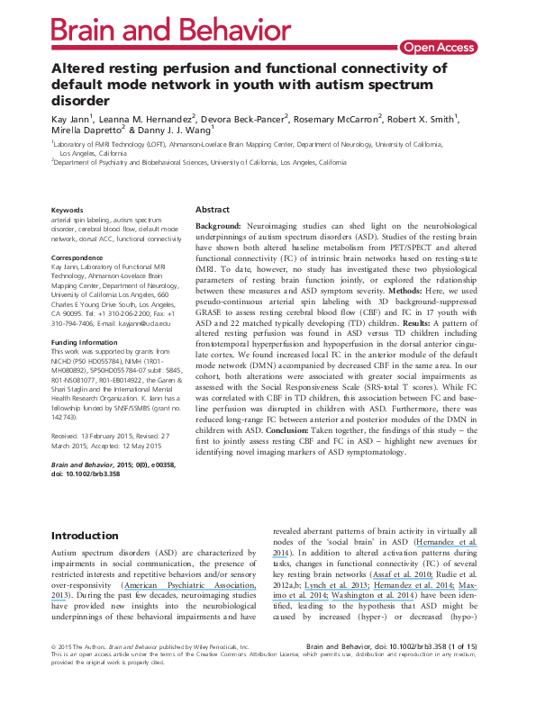 Pdf Altered Resting Perfusion And Functional Connectivity Of Default