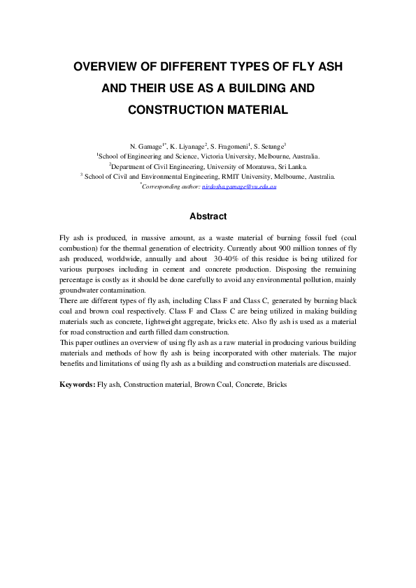 (PDF) Overview of different type of fly ash and their use as a building ...