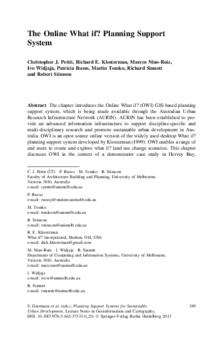 (PDF) The Online What if? Planning Support System