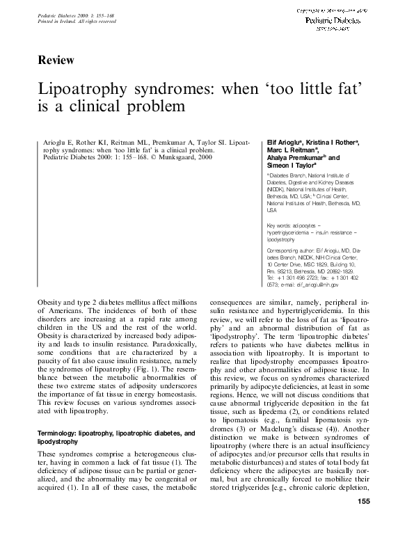 (PDF) Lipoatrophy syndromes: when 'too little fat' is a clinical problem