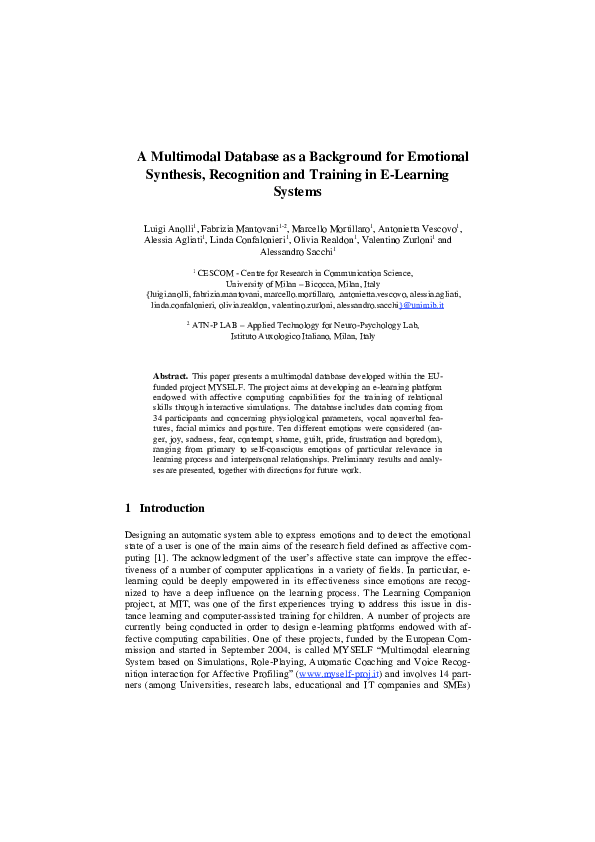 (PDF) A multimodal database as a background for emotional synthesis, recognition and training in ...