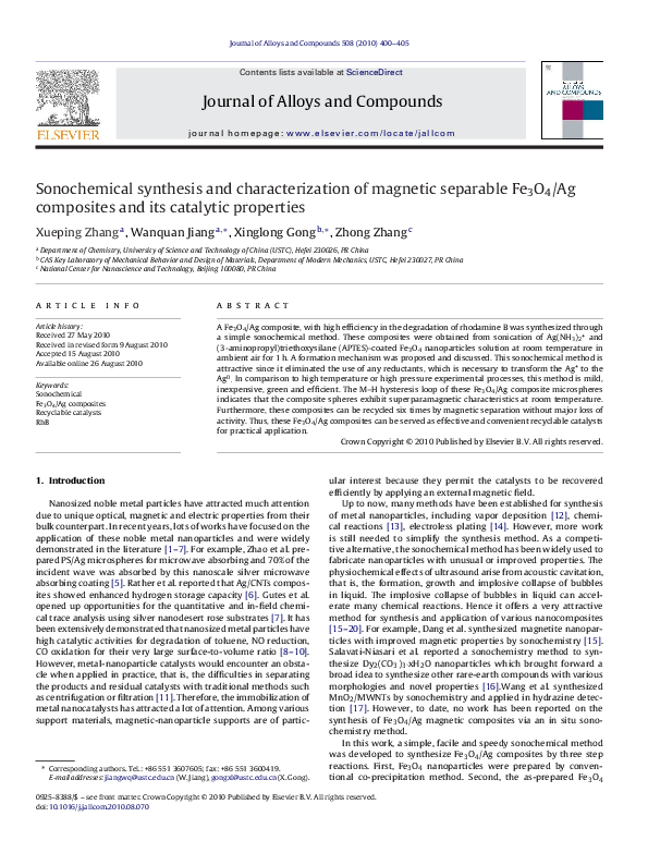 (PDF) Sonochemical synthesis and characterization of manganese ferrite nanoparticles