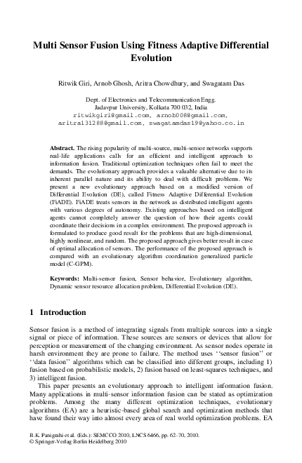 (PDF) Multi Sensor Fusion Using Fitness Adaptive Differential Evolution