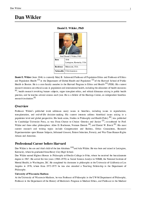 (PDF) Daniel I. Wikler, PhD - Harvard Ethicist