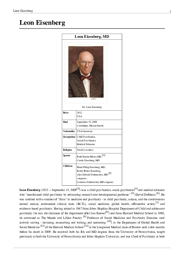 (PDF) Leon Eisenberg, MD, DSc