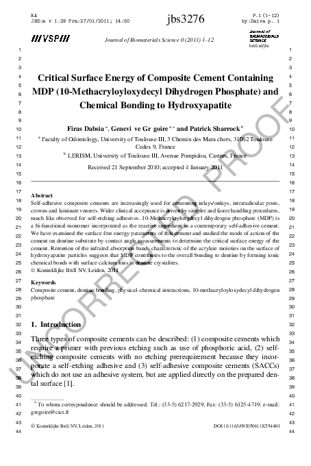 (PDF) Critical Surface Energy of Composite Cement Containing MDP (10 ...