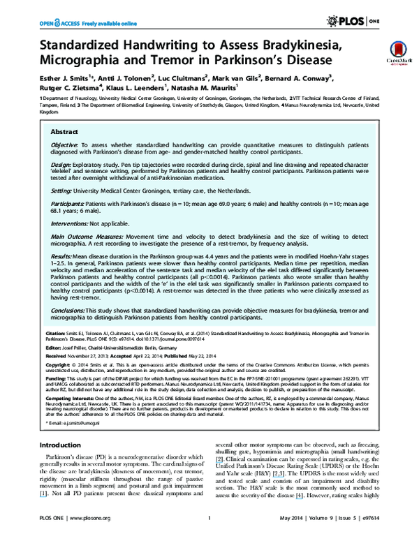 (PDF) Standardized handwriting to assess bradykinesia, micrographia and ...