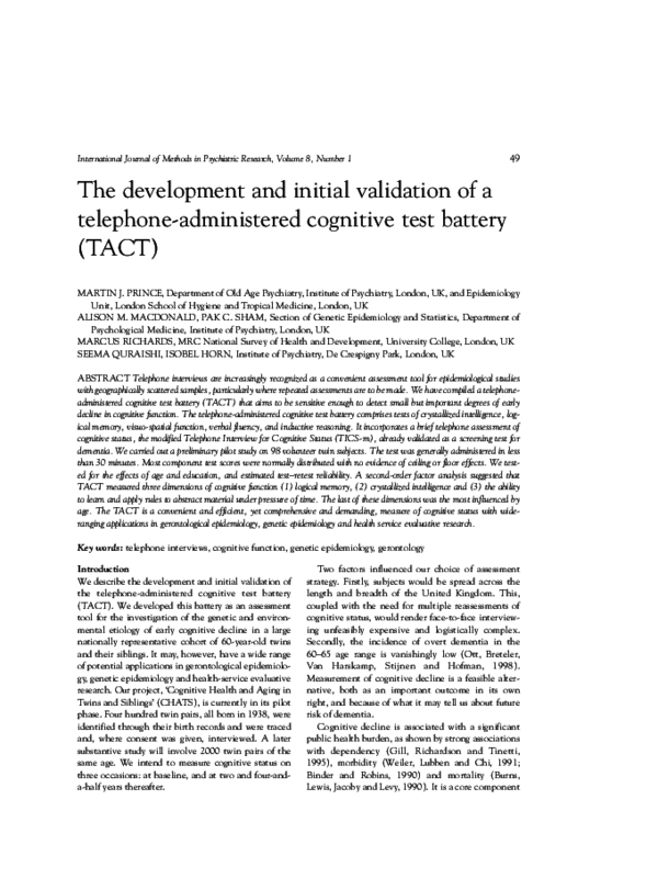 (PDF) The development and initial validation of a telephone ...