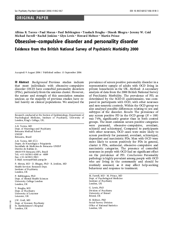 (PDF) Obsessive compulsive disorder and personality disorder
