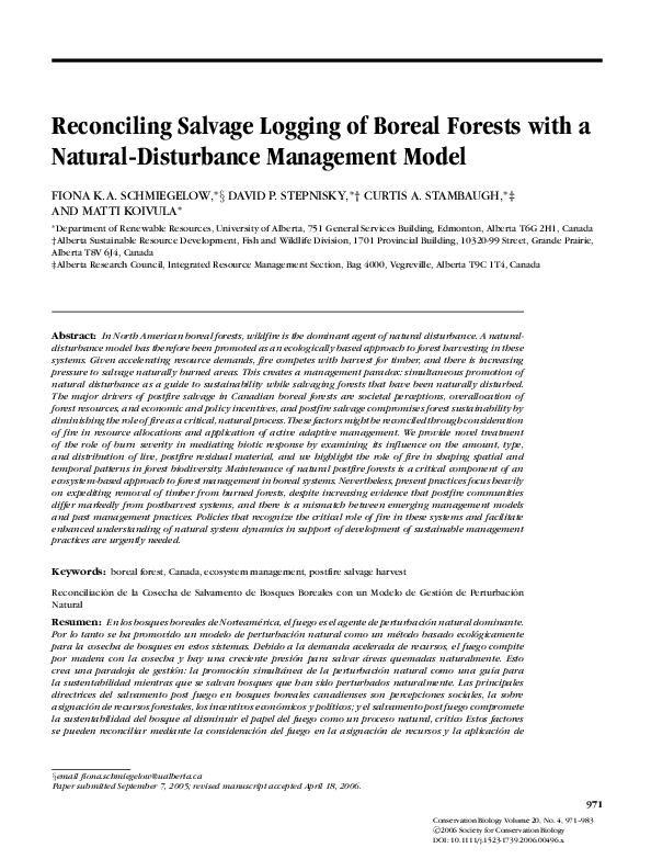 (PDF) Reconciling Salvage Logging of Boreal Forests with a Natural-Disturbance Management Model