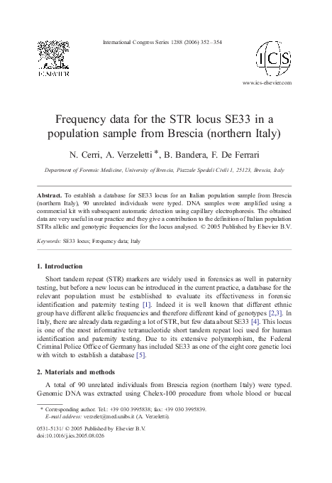 (PDF) Frequency data for the STR locus SE33 in a population sample from ...