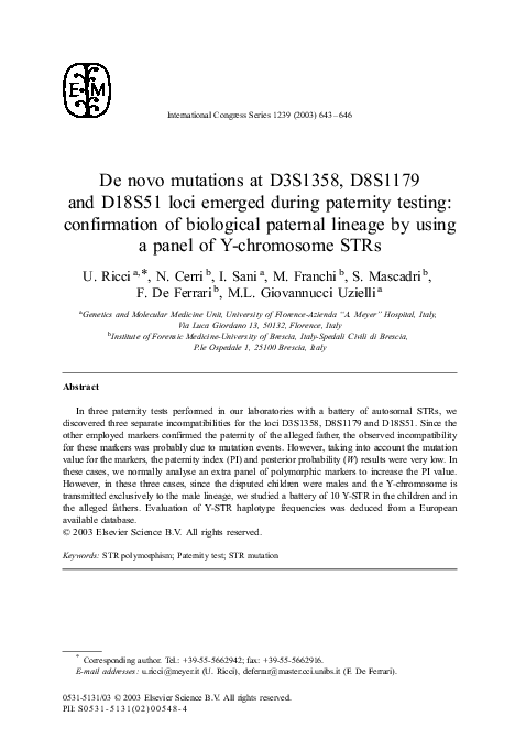 (PDF) De novo mutations at D3S1358, D8S1179 and D18S51 loci emerged ...