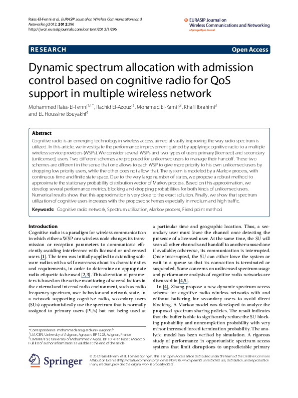 Pdf Dynamic Spectrum Allocation With Admission Control Based On
