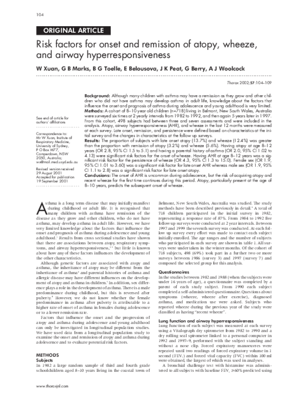 (PDF) Risk factors for onset and remission of atopy, wheeze, and airway ...