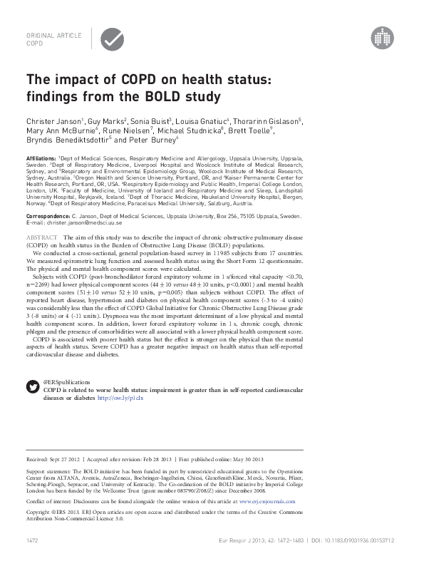 (PDF) The impact of COPD on health status: findings from the BOLD study