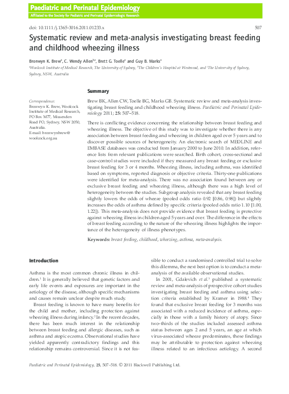 (PDF) Systematic review and meta-analysis investigating breast feeding ...