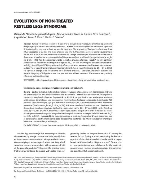 (PDF) Evolution of non-treated restless legs syndrome
