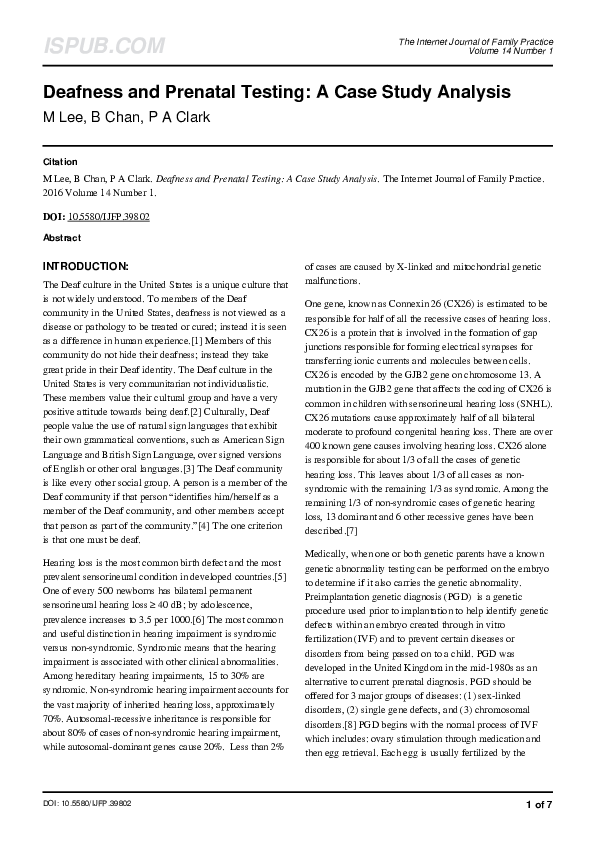 (PDF) Deafness and Prenatal Testing: A Case Study Analysis
