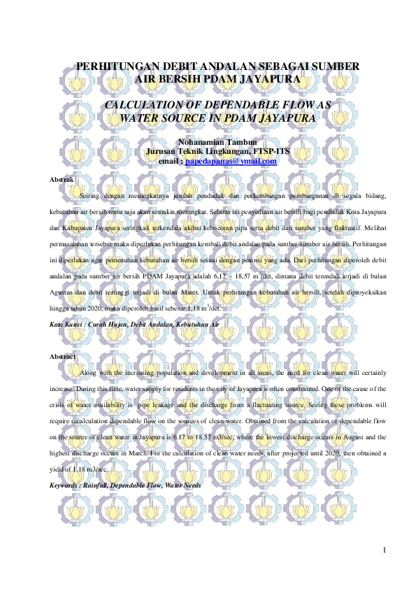 (PDF) PERHITUNGAN DEBIT ANDALAN SEBAGAI SUMBER AIR BERSIH PDAM JAYAPURA ...