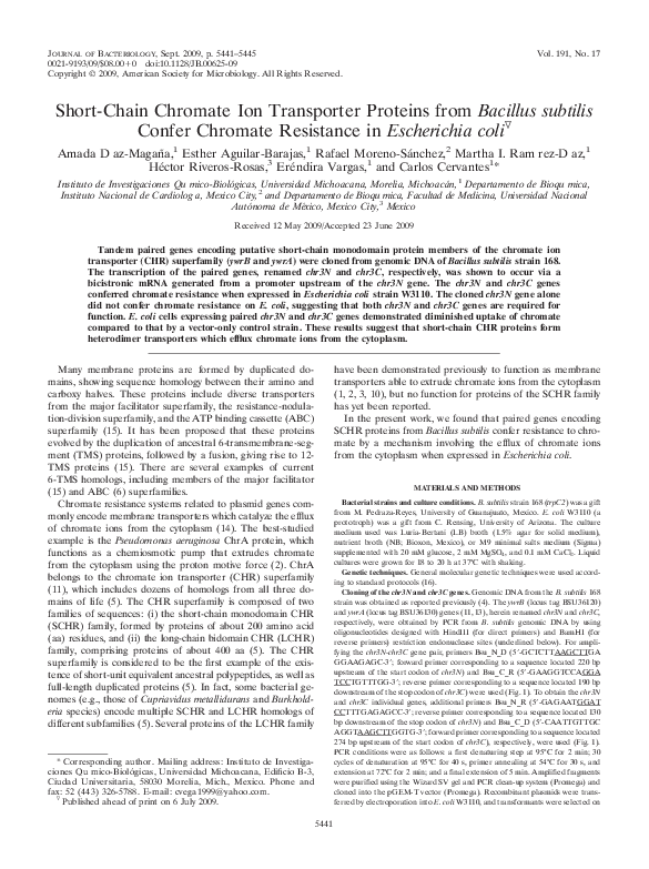 (PDF) Short-Chain Chromate Ion Transporter Proteins from Bacillus ...
