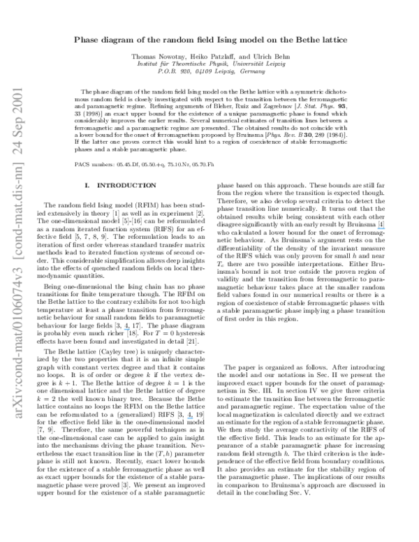 (PDF) Phase diagram of the random field Ising model on the Bethe lattice