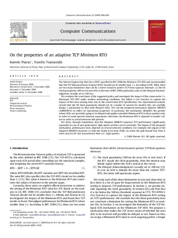 (PDF) On the properties of an adaptive TCP Minimum RTO | Vassilis ...