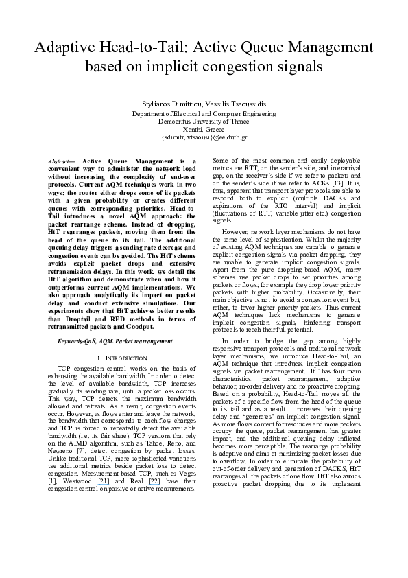 (PDF) Adaptive Head-to-Tail: Active Queue Management based on implicit congestion signals