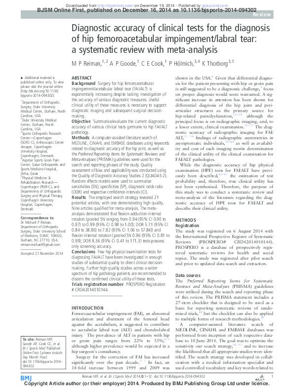 (PDF) Diagnostic accuracy of clinical tests for the diagnosis of hip ...