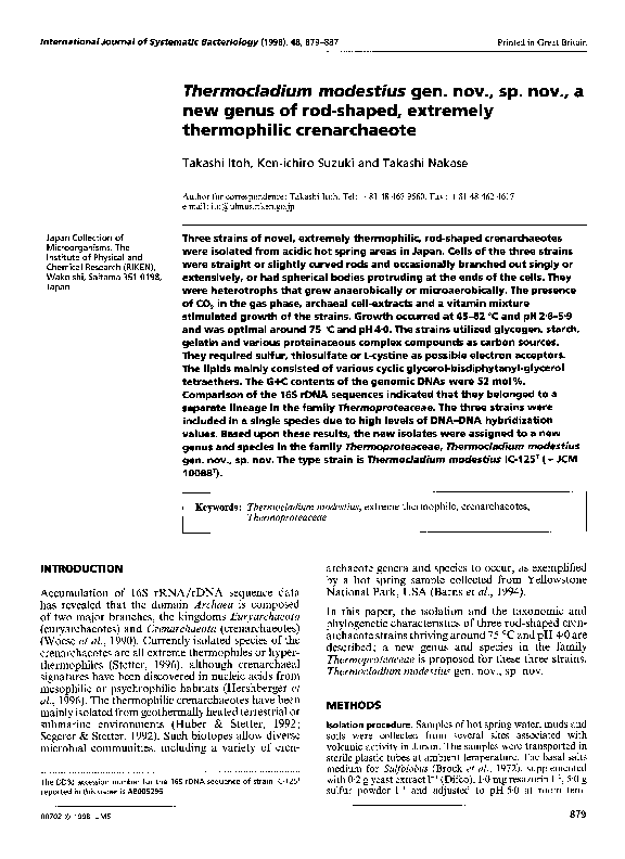 (PDF) Thermocladium modestius gen. nov., sp. nov., a new genus of rod ...