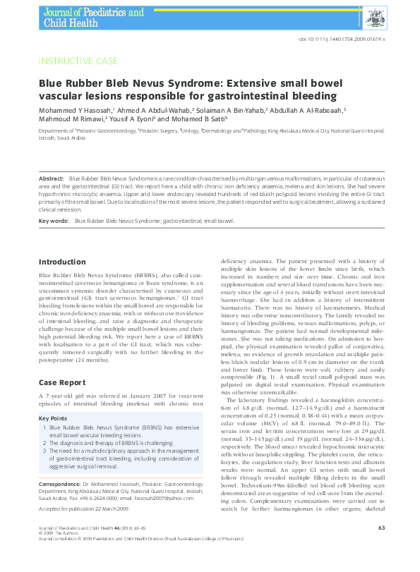 (PDF) Blue rubber bleb nevus syndrome: extensive small bowel vascular ...