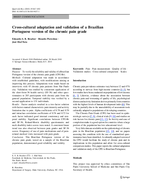 (PDF) Cross-Cultural Adaptation and Validation of the Brazilian ...
