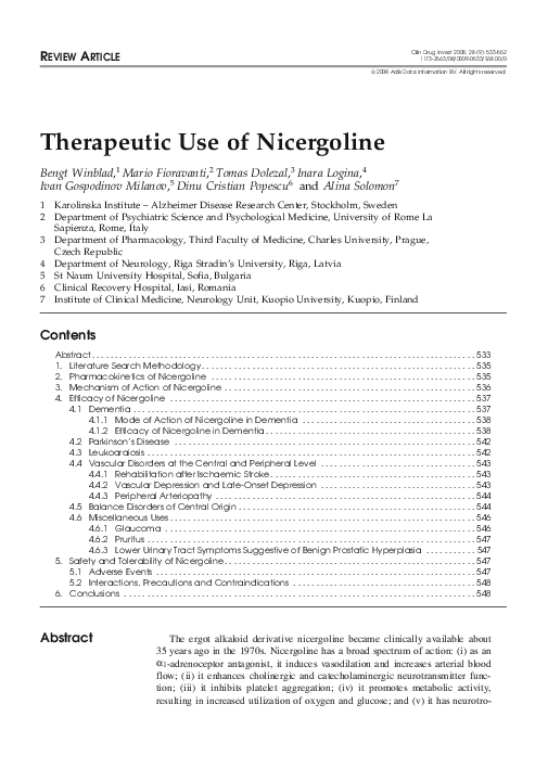 (PDF) Therapeutic use of nicergoline