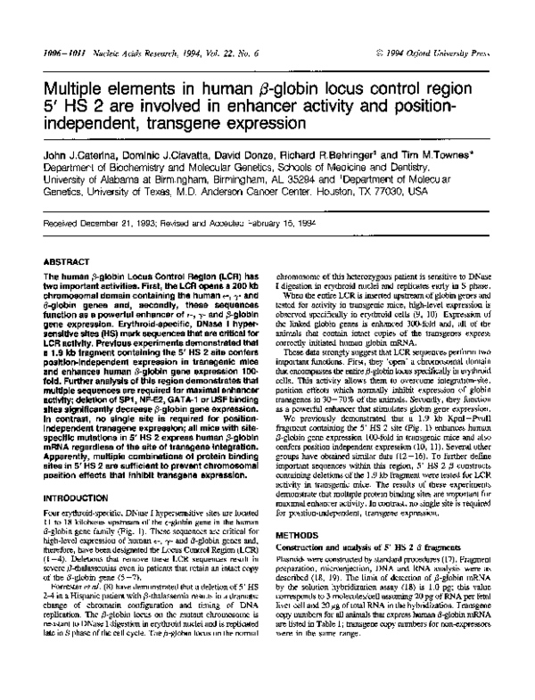 (PDF) Multiple elements in human beta-globin locus control region 5' HS ...