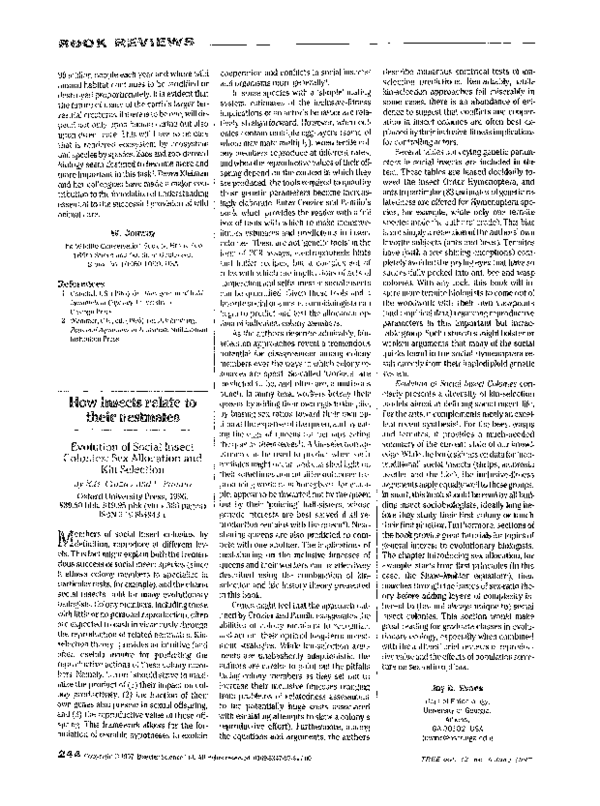 (PDF) Evolution of social insect colonies: sex allocation and kin selection