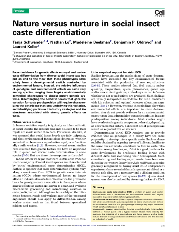 (PDF) Nature versus nurture in social insect caste differentiation