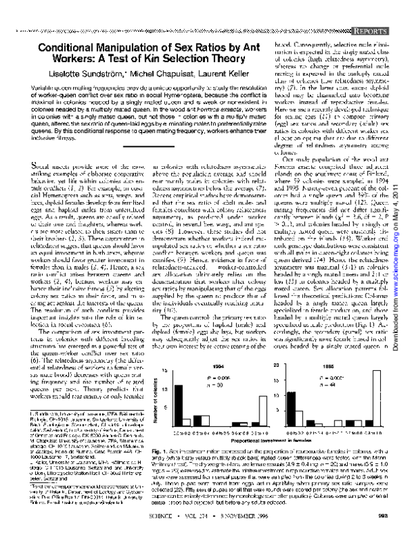 (PDF) Conditional manipulation of sex ratios by ant workers: a test of ...