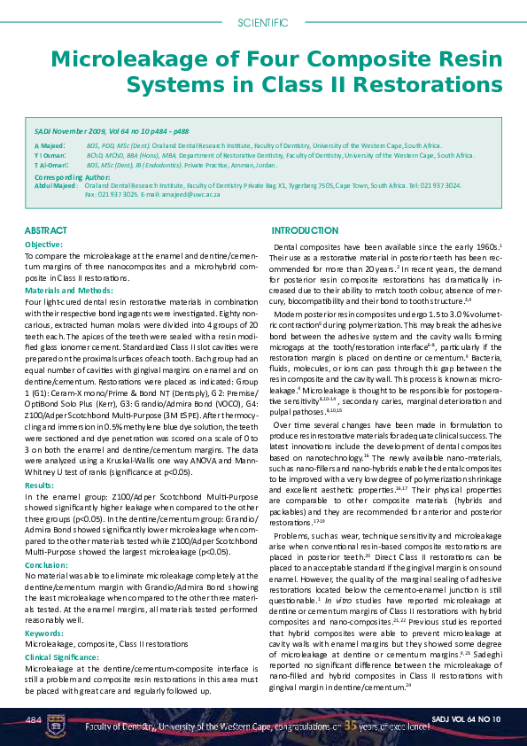 Pdf Microleakage Of Four Composite Resin Systems In Class Ii Restorations