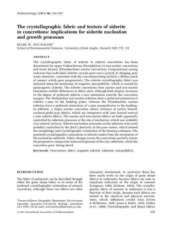 (PDF) The crystallographic fabric and texture of siderite in ...