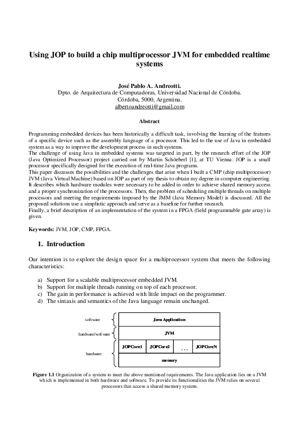 (PDF) Using JOP to build a chip multiprocessor JVM for embedded realtime systems