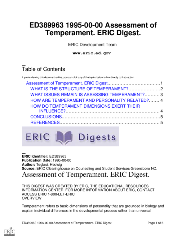 (PDF) Assessment of Temperament. ERIC Digest