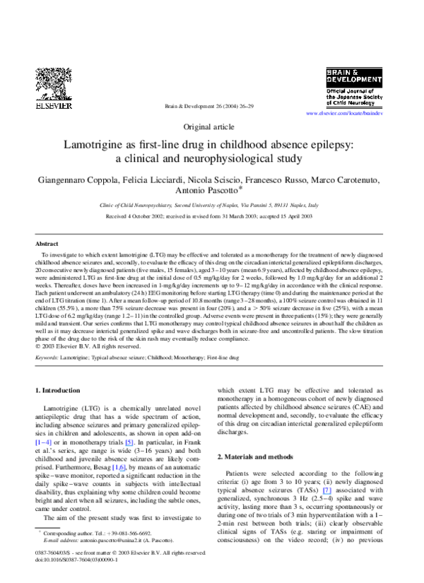 (PDF) Lamotrigine as first-line drug in childhood absence epilepsy: a ...