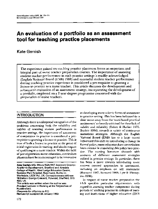 (PDF) An evaluation of a portfolio as an assessment tool for teaching ...