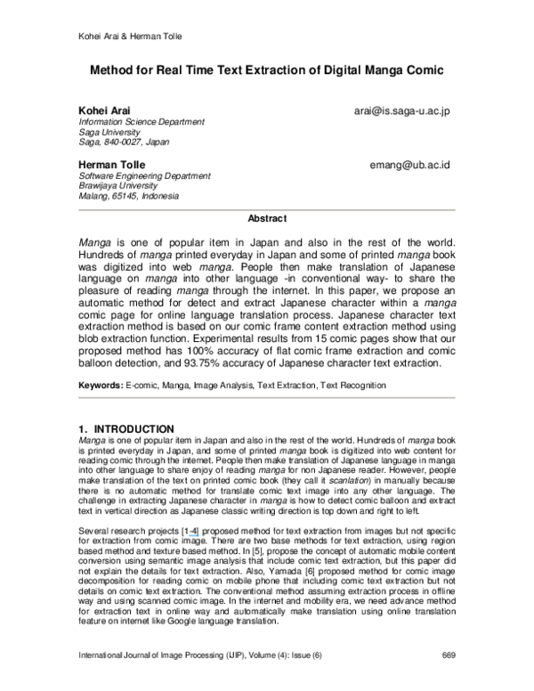 (PDF) Method for Real Time Text Extraction of Digital Manga Comic