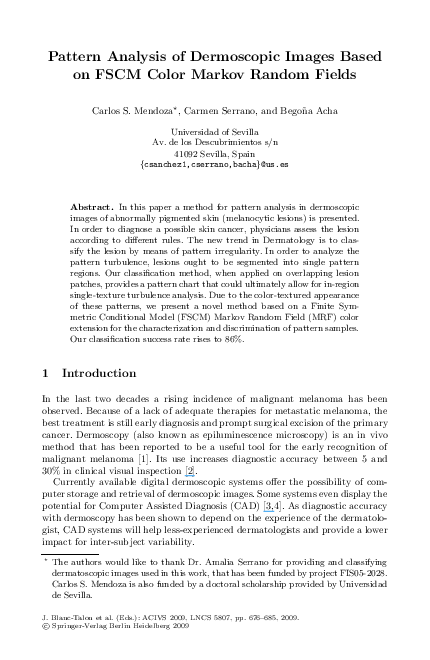 (PDF) Pattern analysis of dermoscopic images based on Markov random fields