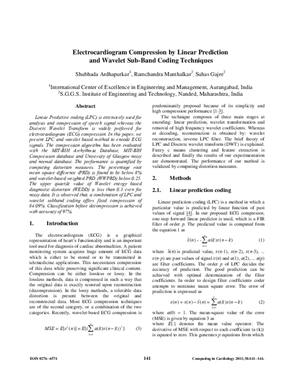 (PDF) Electrocardiogram compression by linear prediction and wavelet sub-band coding techniques